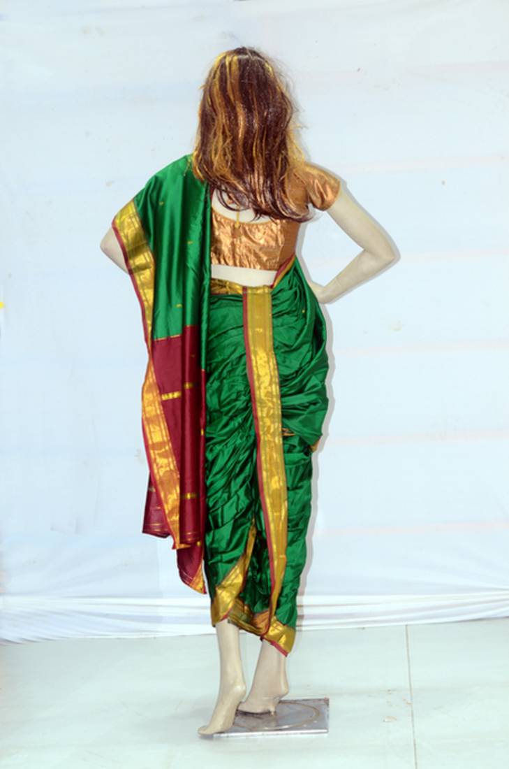 emerald green woven art silk brahaman ready made nauvari saree ...