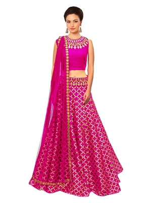 Pink embroidered crepe unstitched ghagra choli - Helix - 1505689