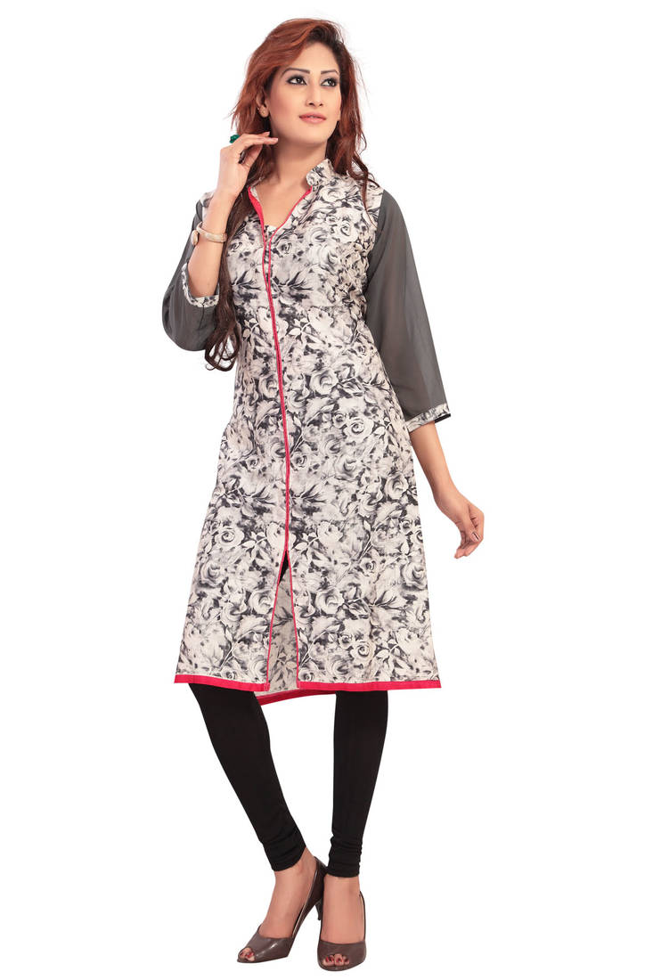 Multi Color Printed Rayon Cotton Straight Kurti - Shopperpick - 1506210