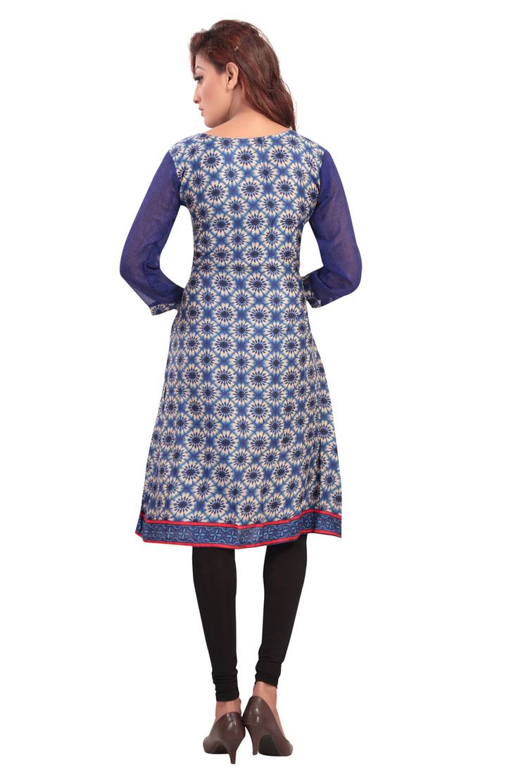 Blue Color Printed Rayon Cotton Straight Kurti - Shopperpick - 1506218