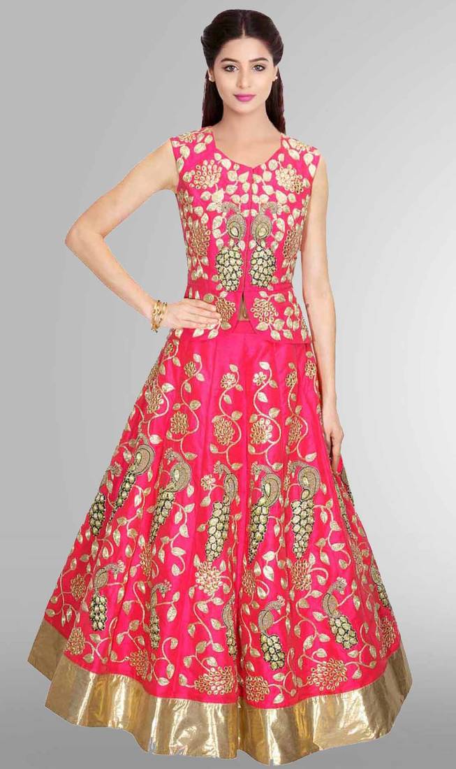 pink embroidered art_silk unstitched ghagra-choli - GIRIAJ FASHION ...