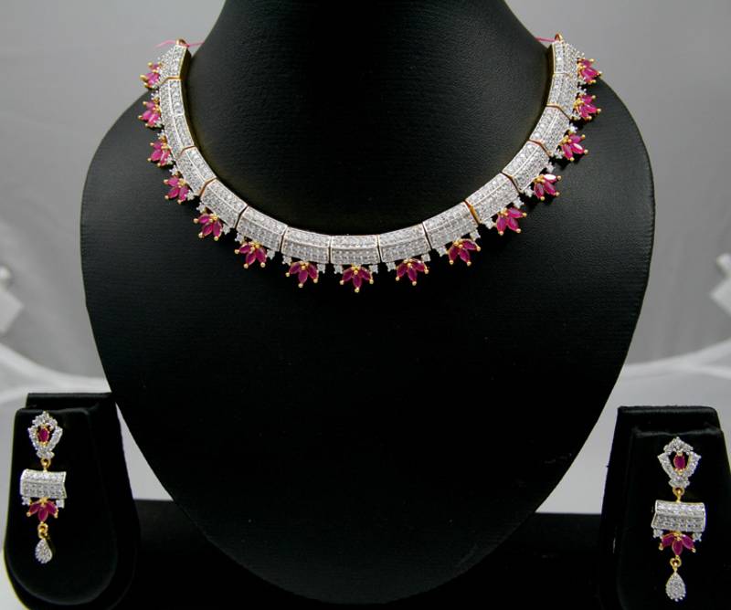 Designer AD Necklace Set With Ruby - Adsmart - 199291