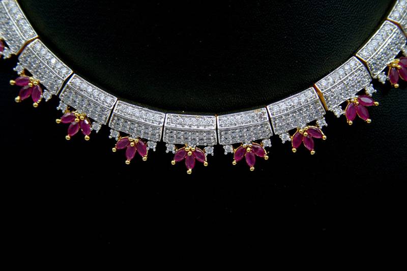 Designer AD Necklace Set With Ruby - Adsmart - 199291