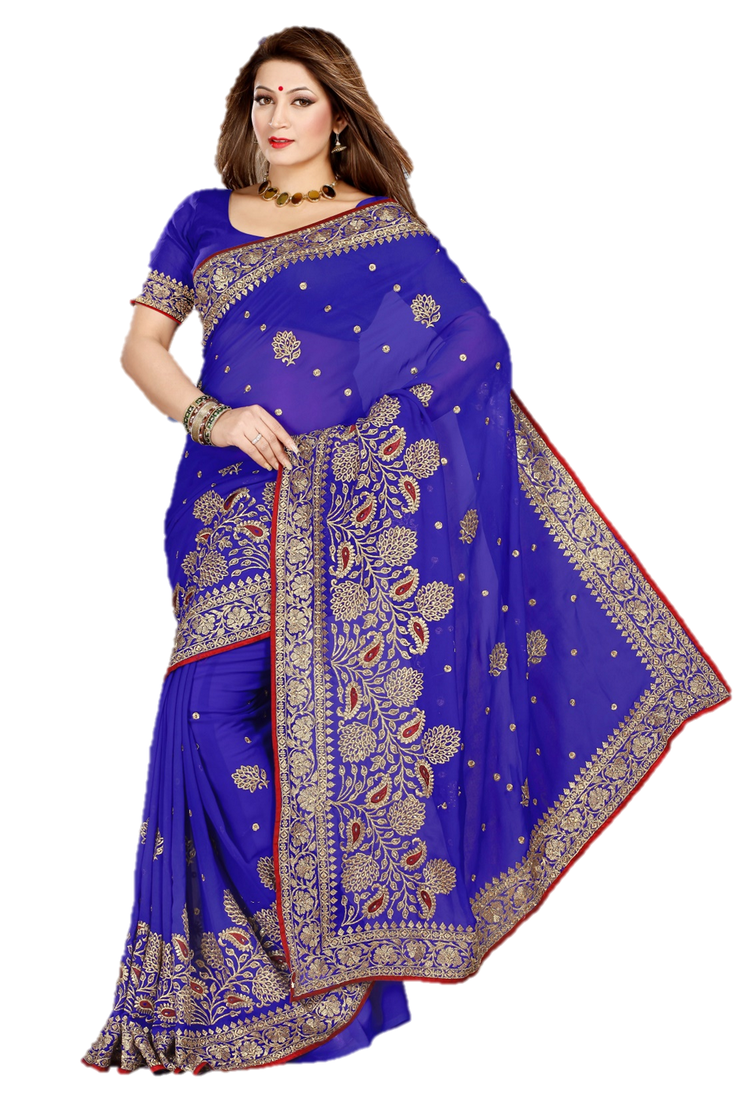 Dark blue embroidered silk saree with blouse - SKY CREATION - 1570590