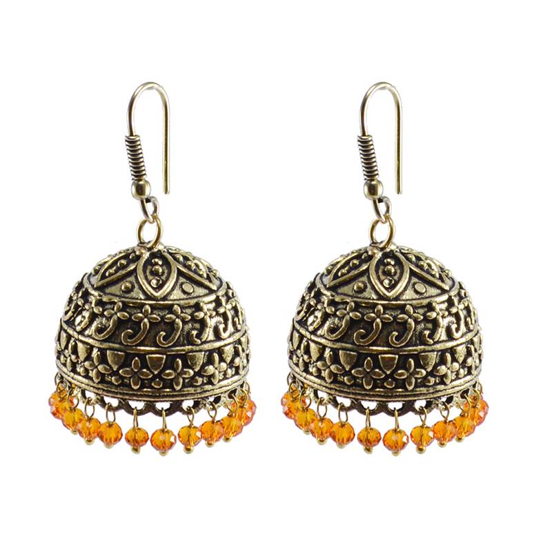 3mm Orange Crystal BeadsTraditional Jaipuri Jhumka Earrings-Large ...