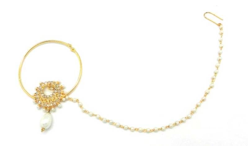 Rajasthani Nath Decorated with American Diamond with Pearl Chain ...