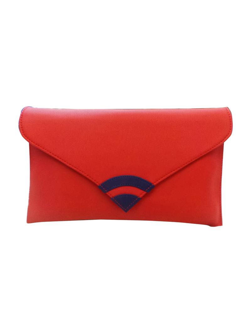 Two Tone PU Clutch (Red) - Bhamini Fashion - 1576711