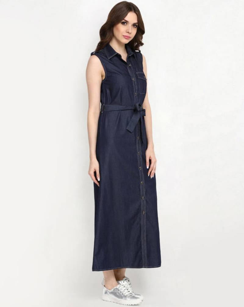 Blue plain cotton long-kurtis - Khantil India - 1580995