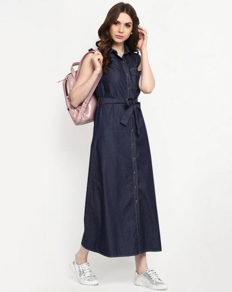 Blue plain cotton long-kurtis - Khantil India - 1580995