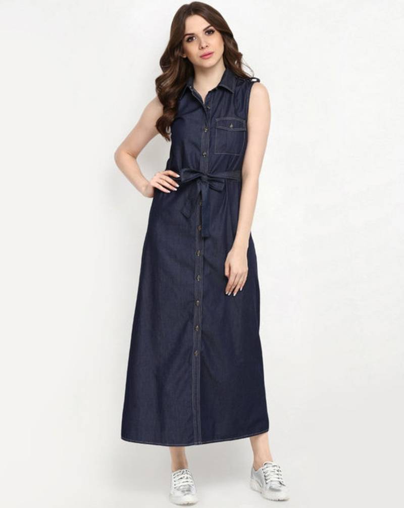 Blue plain cotton long-kurtis - Khantil India - 1580995
