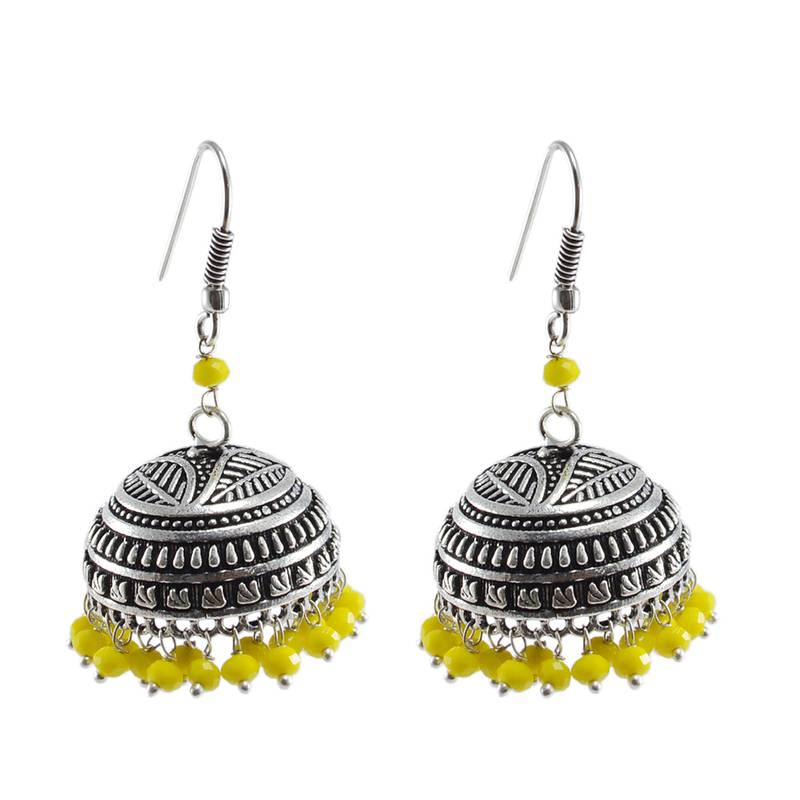 gemstone 3mm Yellow Crystal BeadsTraditional Jaipuri Jhumka Earrings ...