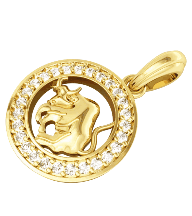 Taurus Charm Bracelet in 14k Yellow Gold Studded with Diamonds with ...