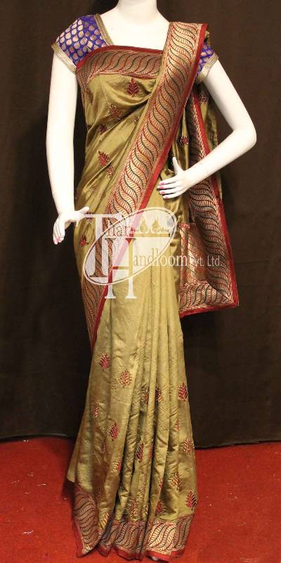 Farsi resham embroidery zari design party saree - TharHandloom - 208872