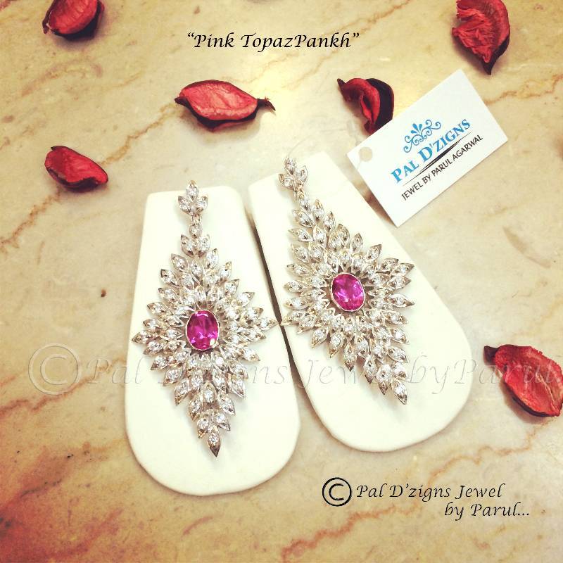 Pink Topaz Pankh Earing - Pal D'zigns - High End Jewelry - 211907