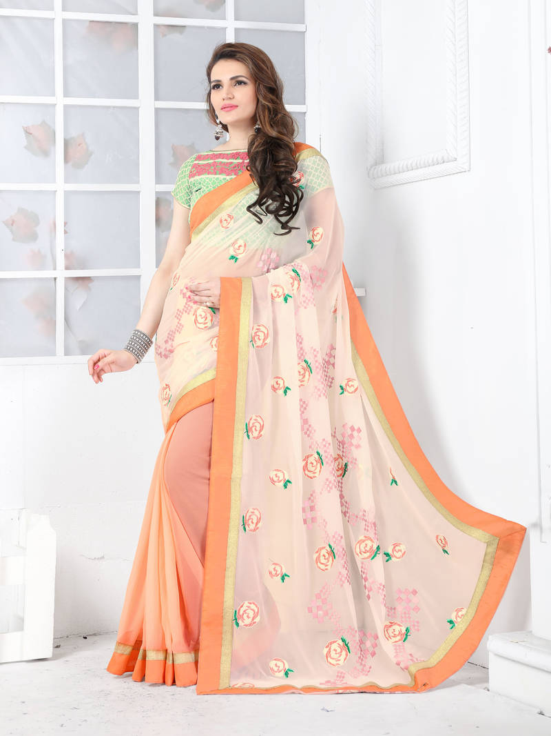 Multicolor embroidered georgette saree with blouse - Gokul Vastra - 1644302