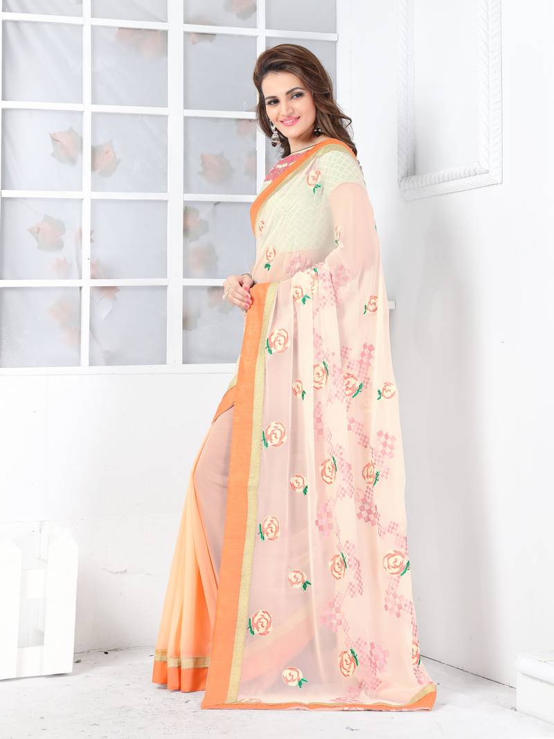 Multicolor embroidered georgette saree with blouse - Gokul Vastra - 1644302
