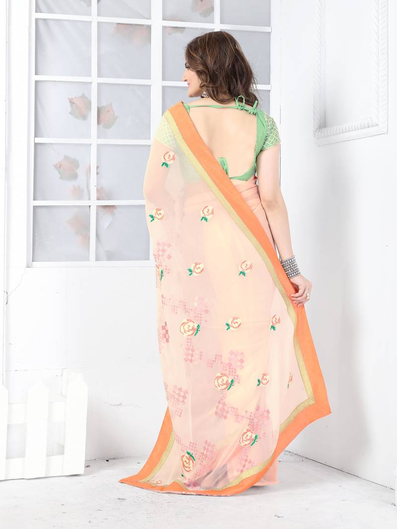 Multicolor embroidered georgette saree with blouse - Gokul Vastra - 1644302