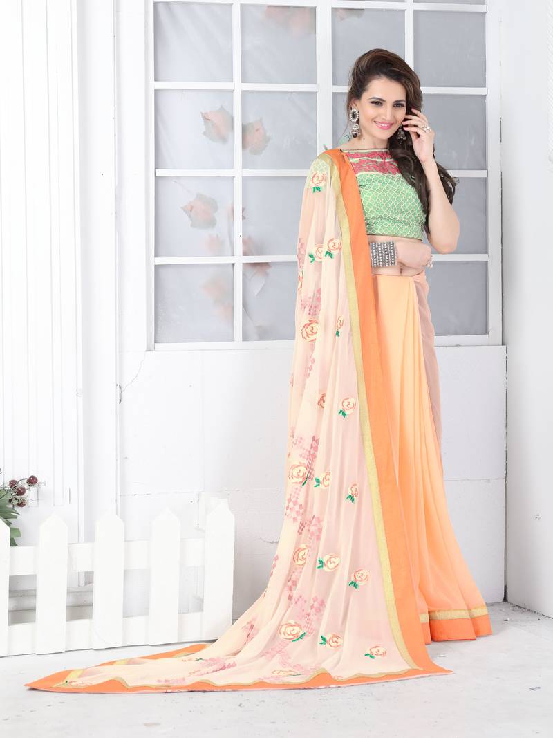 Multicolor embroidered georgette saree with blouse - Gokul Vastra - 1644302