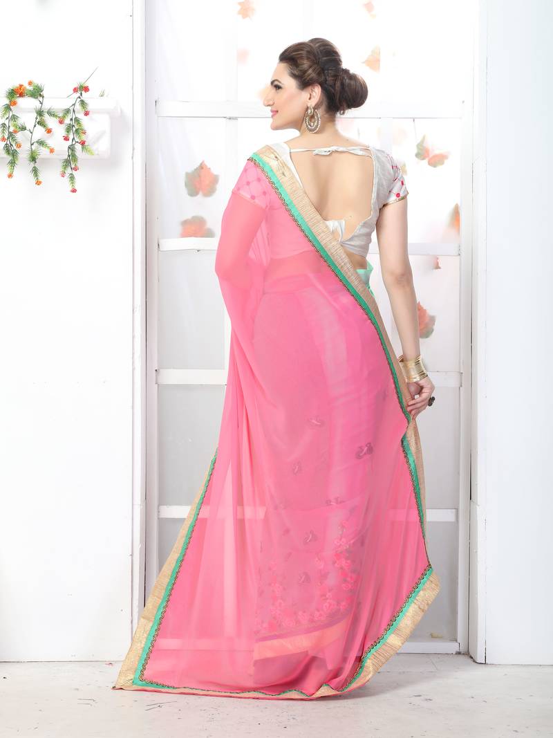 Multicolor embroidered georgette saree with blouse - Gokul Vastra - 1644307