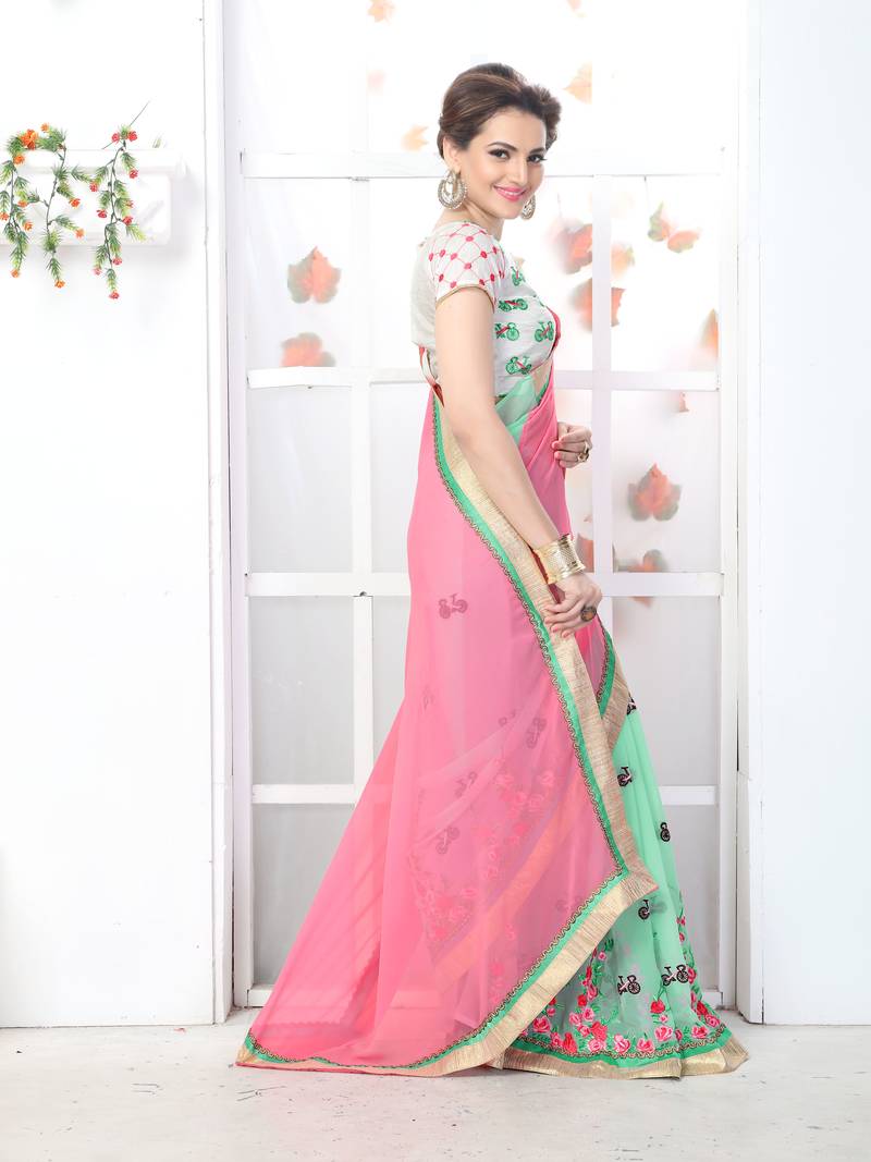 Multicolor embroidered georgette saree with blouse - Gokul Vastra - 1644307
