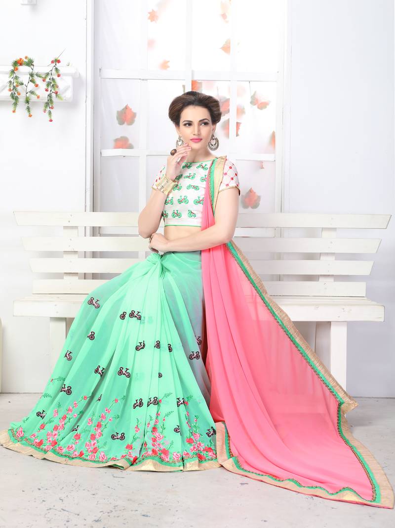 Multicolor embroidered georgette saree with blouse - Gokul Vastra - 1644307
