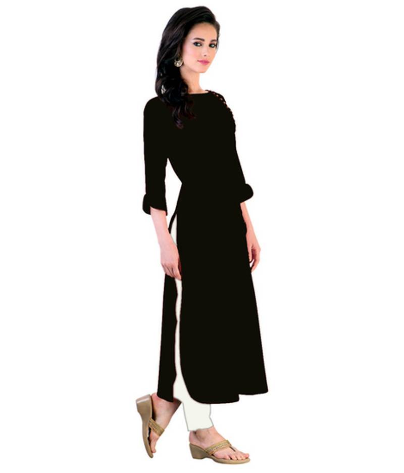 Black plain rayon long-kurtis - Velentino Trend - 1670163