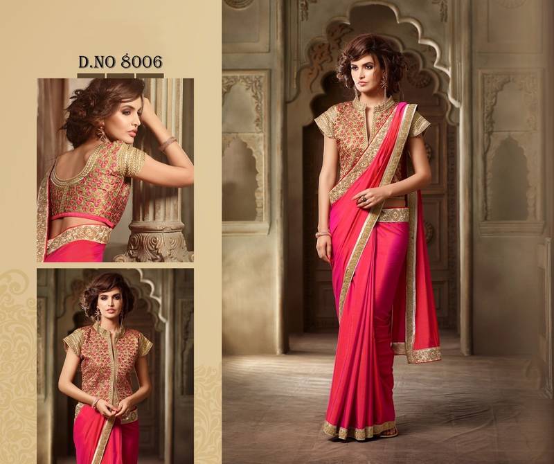 Red zoya silk embroidered Saree With Blouse - Dhyey Creation - 1671385