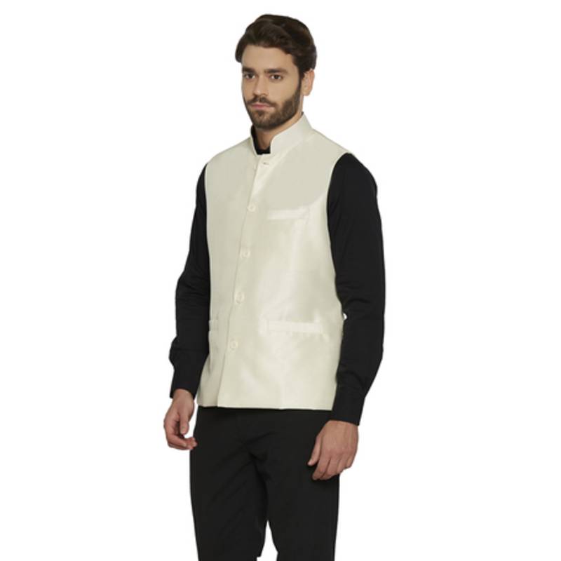 Irin Designer Ethnic Blended Silk Cream Solid Koti (Waistcoat) For Men ...