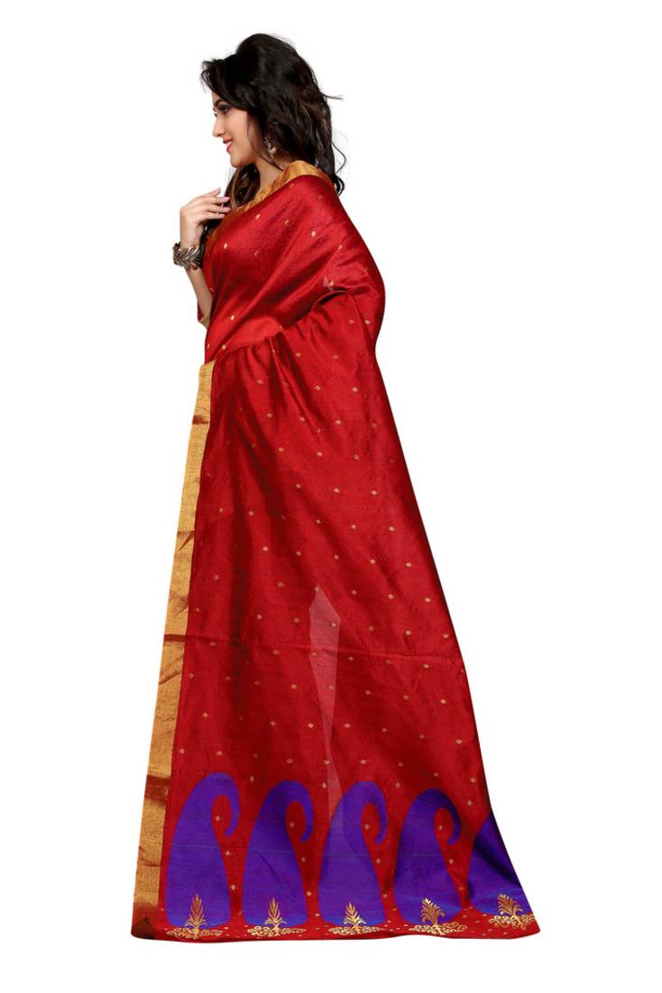 Red plain tissue saree with blouse - DHWANI EXIM - 1681419