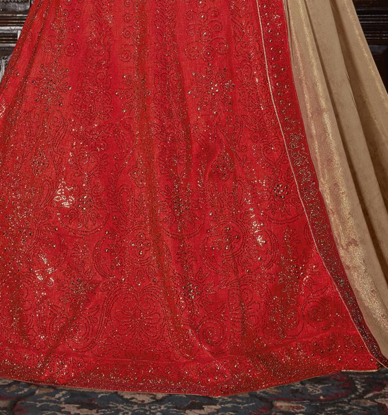 Maroon embroidered art silk unstitched lehenga - Monjolika - 1699257