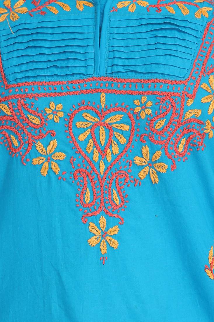 Blue Embroidered Cotton Kurtas And Kurti - Ada - 1703740