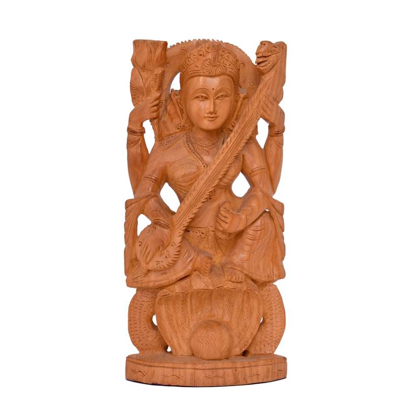 Indian Art Work Handmade Wooden God Of Lakshmi Home Decor Statue ...