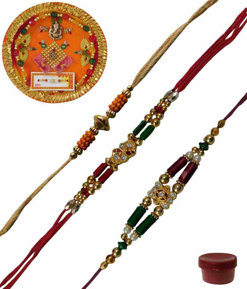 Sacred rakhi thread of three with thali - Laviva - 1736386