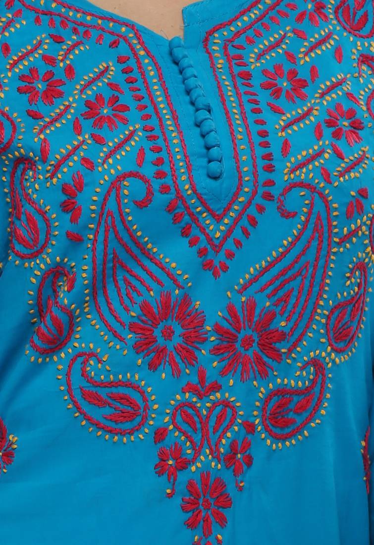 Blue embroidered cotton embroidered-kurtis - Ada - 1747419