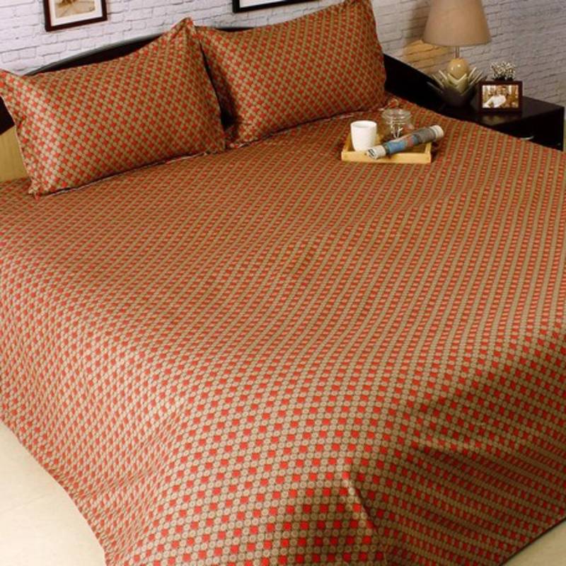 Brown Cotton Double Bedsheet With Small Floral Print In Linear Pattern ...