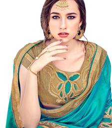 cyan embroidered art silk saree with blouse - Indian Women Fashions Pvt ...