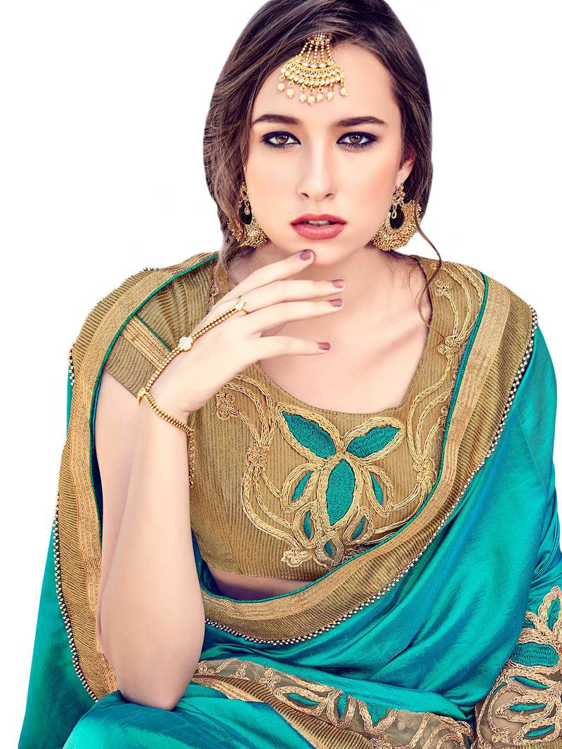 cyan embroidered art silk saree with blouse - Indian Women Fashions Pvt ...