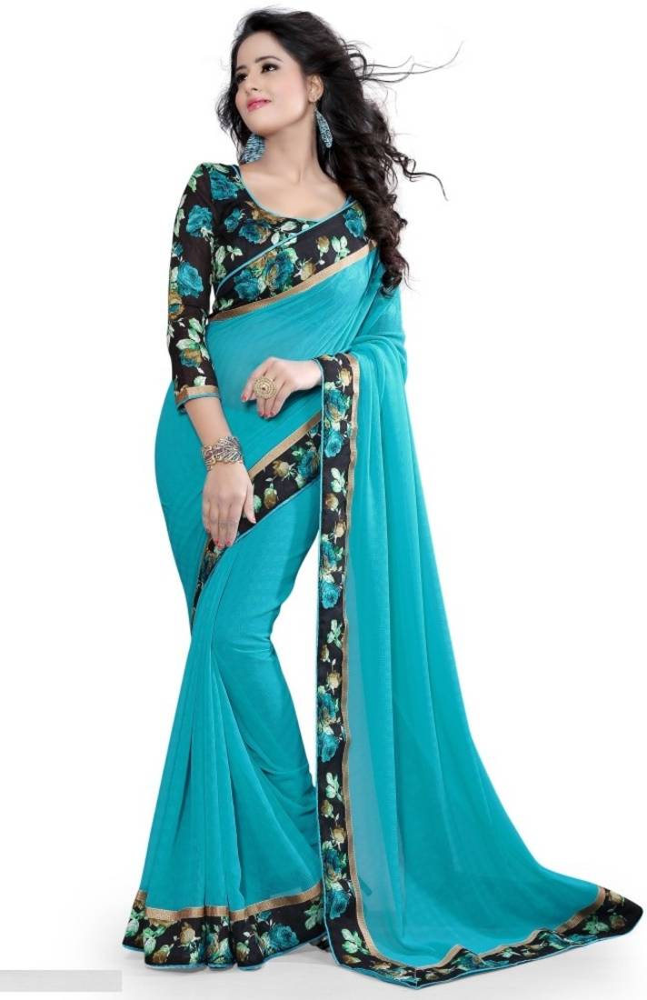 Sky blue chiffon saree with blouse - Nilkanth Enterprise - 1814060