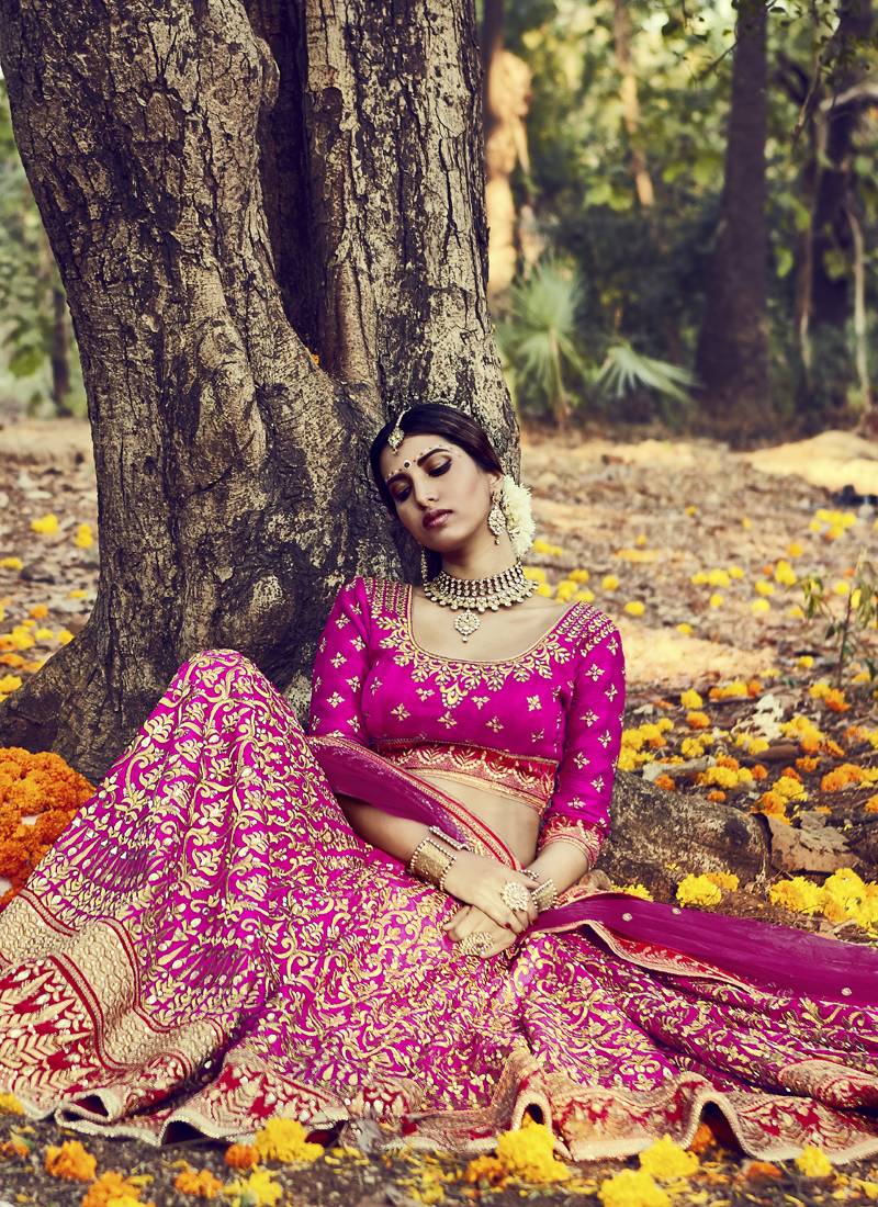 Dark rani pink embroidered banglory silk unstitched lehenga - Vasu ...