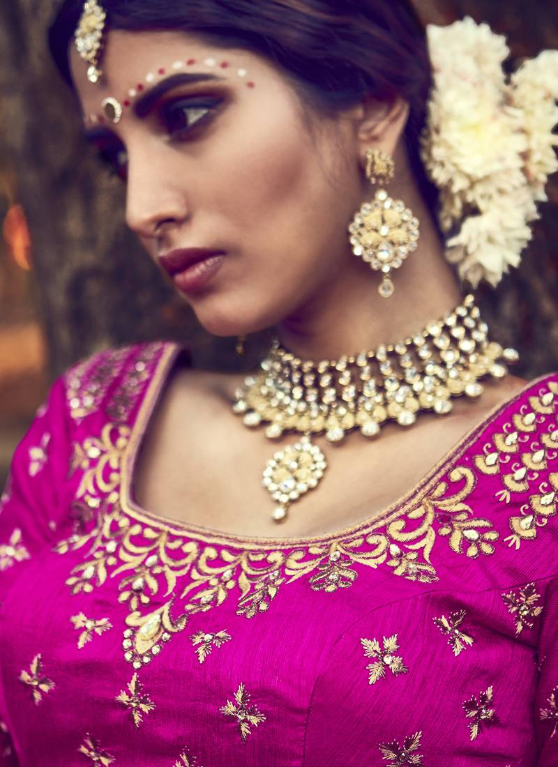 Dark rani pink embroidered banglory silk unstitched lehenga - Vasu ...