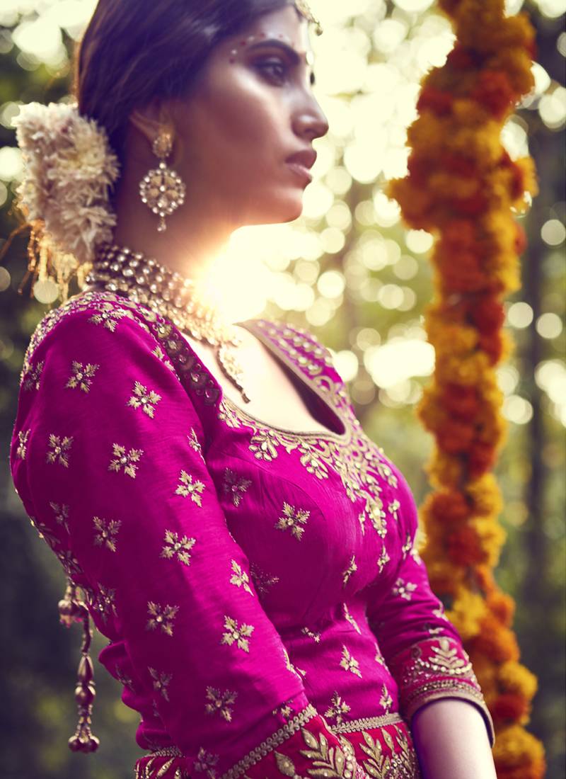 Dark rani pink embroidered banglory silk unstitched lehenga - Vasu ...