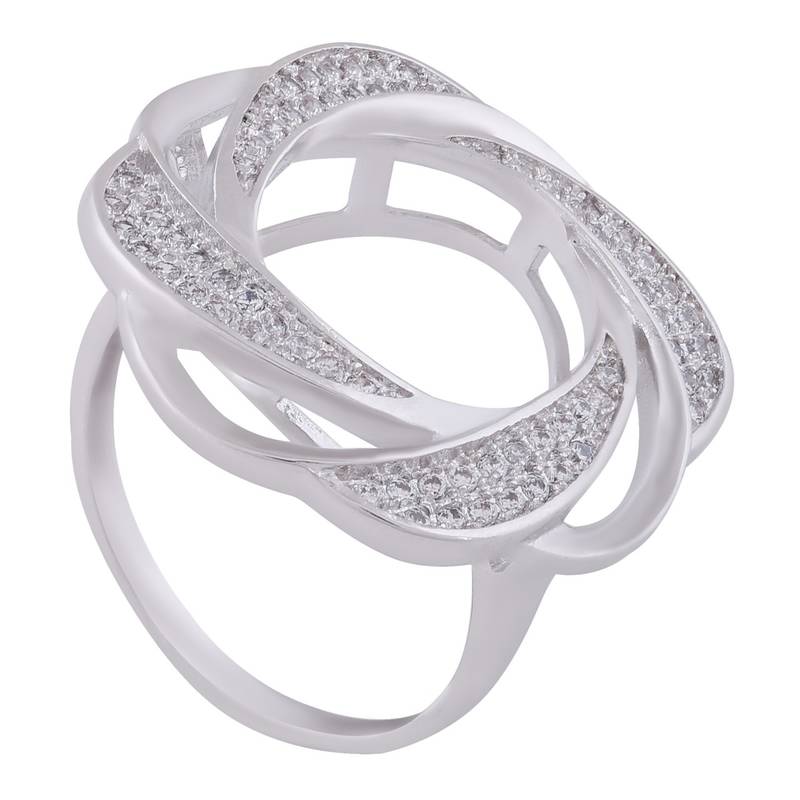 Overlap Solitaire Silver Ring for Women - Shaze - 1839321