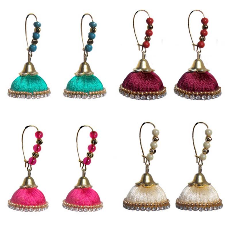 Pack of four designer silk thread jhumkas - Dsignstudioo - 1840027