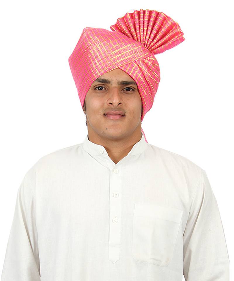 Handstitched Ready To Wear Polyester Jari Pink Pheta Turban Safa for ...