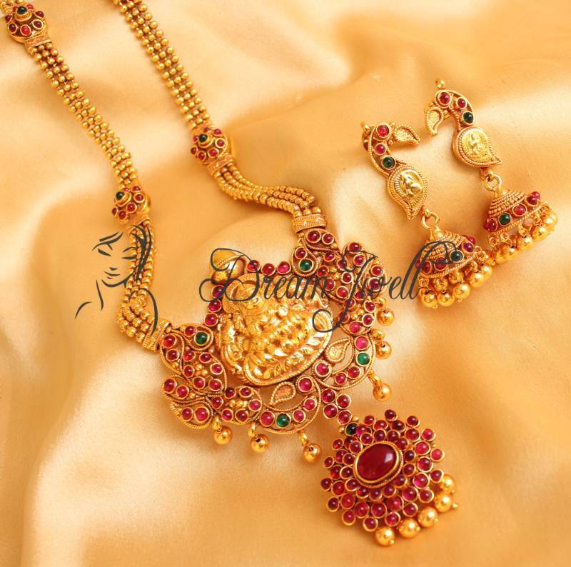 GORGEOUS ANTIQUE KEMP ROYAL LAKSHMI HAAR SET - DREAMJWELL - 248747