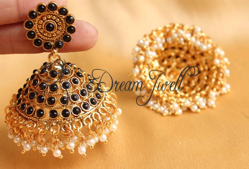 BEAUTIFUL VERY BIG BLACK ANTIQUE JHUMKKA - DREAMJWELL - 249134