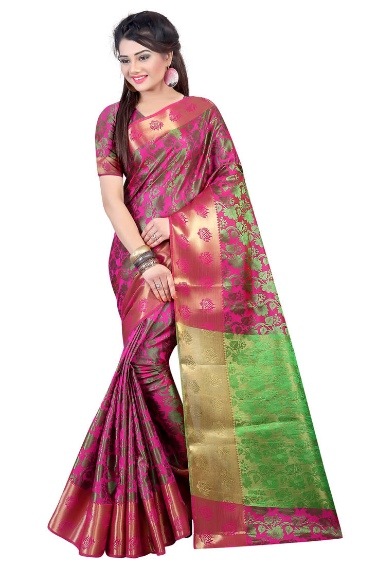 Multicolor Printed Nylon Saree With Blouse - Glamorous - 1906735