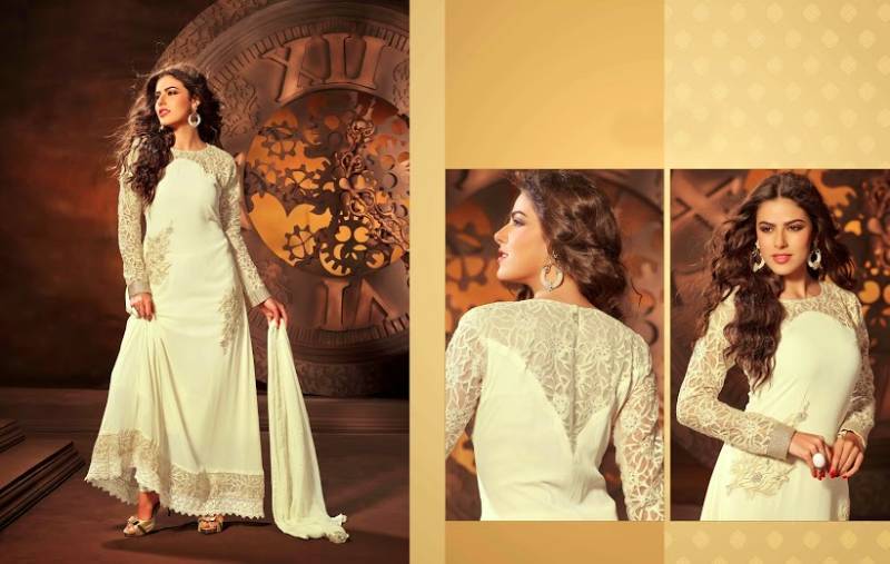 Latest cream colored designer anarkali style salwar kameez - FABIONA ...