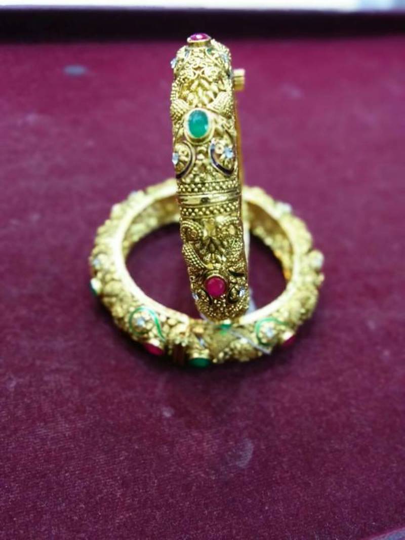 Traditional gold plated polki kada with openable lock - Treasure Trove ...