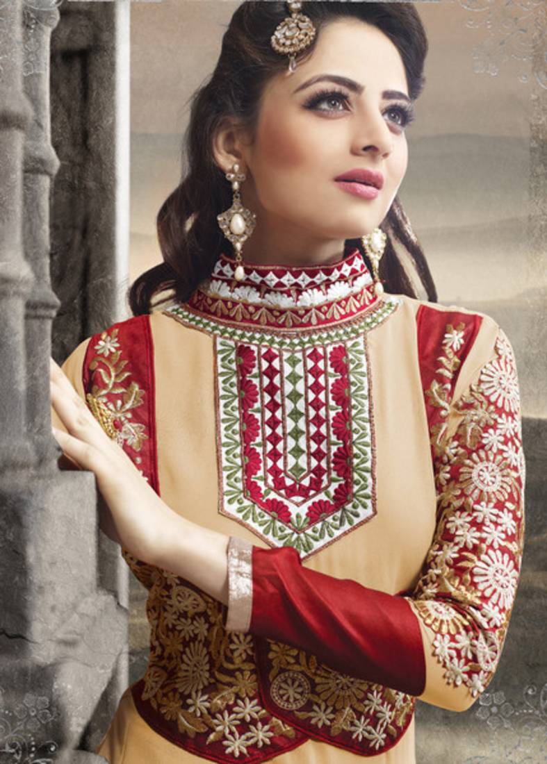 Elegant collection pakistani salvar suit charming cream n red - Bhuwal ...